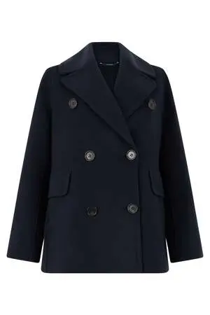 Max Mara Double-breasted Wool Jacket With Wide Collar And Metallic Buttons - Blue