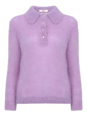 Chloé Alpaca-blend Brushed Polo Shirt - Lilac