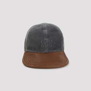 Miu Miu Corduroy And Leather Baseball Cap - Grey
