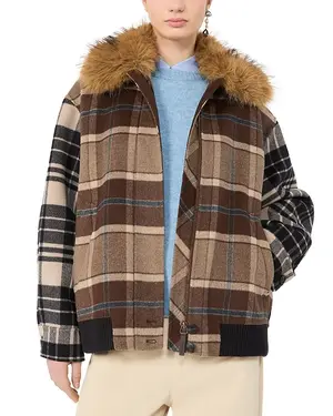 Max Mara Wkddivina Faux Fur Collar Bomber Jacket - Brown