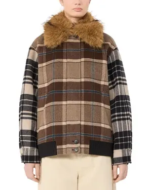 Max Mara Wkddivina Faux Fur Collar Bomber Jacket - Brown