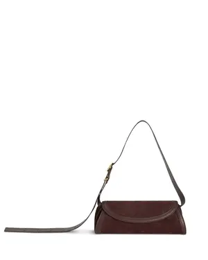 JIL SANDER Cannolo Small Suede Shoulder Bag - Chocolate
