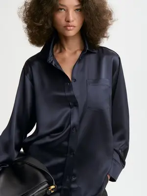 BY MALENE BIRGER Audrey Satin Shirt - Night Sky