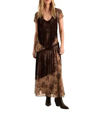 Nasty Gal Floral Chiffon Fringe Maxi Dress - Beige