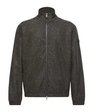 Moncler Leather Logo Zip-up Cardigan - Dark Gray