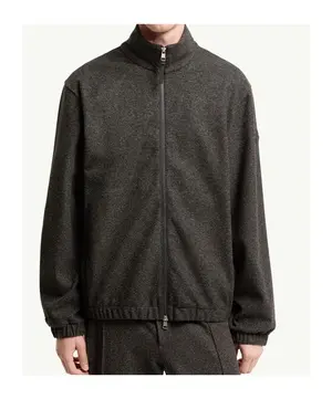 Moncler Leather Logo Zip-up Cardigan - Dark Gray