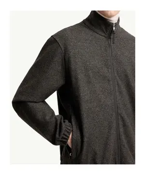 Moncler Leather Logo Zip-up Cardigan - Dark Gray