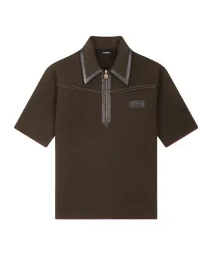 Amiri Leather-trimmed Knitted Zip-up Polo Shirt - No