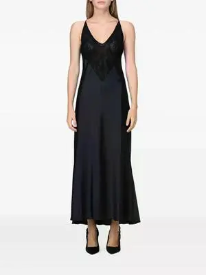 HANITA Lace-panelled Satin Maxi Dress