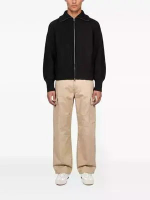 ENTIRE STUDIOS Ribbed-knit Raglan-sleeve Cardigan - Black