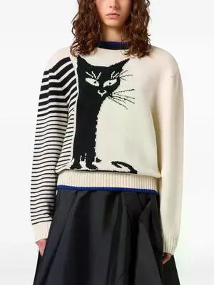MSGM Cat-intarsia Striped-sleeve Sweater