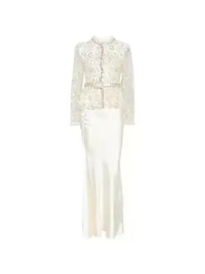 SELF-PORTRAIT Sequin-embellished Peplum Maxi Dress - Neutrals