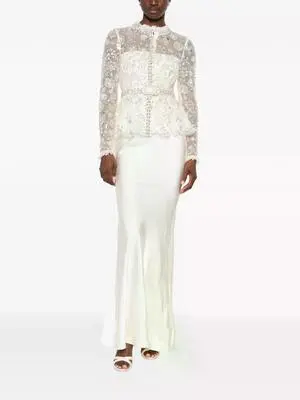SELF-PORTRAIT Sequin-embellished Peplum Maxi Dress - Neutrals