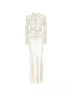 SELF-PORTRAIT Sequin-embellished Peplum Maxi Dress - Neutrals