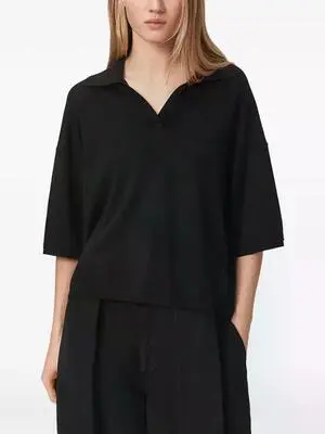 ALLSAINTS Satin-panelled V-neck Blouse - Black