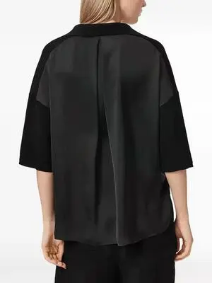 ALLSAINTS Satin-panelled V-neck Blouse - Black