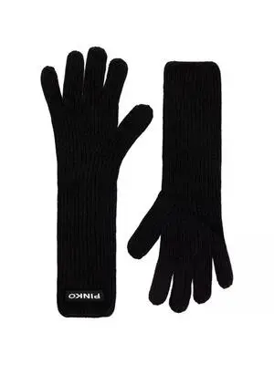 Pinko Long Gloves With Logo Lettering - Black