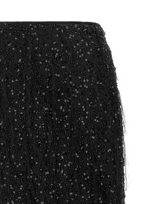 TWINSET Sequin-embellished Fringed Midi Skirt - Black