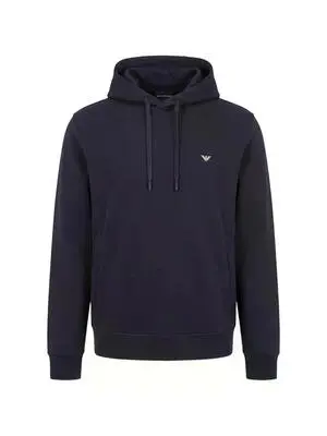Emporio Armani Logo-plaque Drawstring Hoodie - Blue