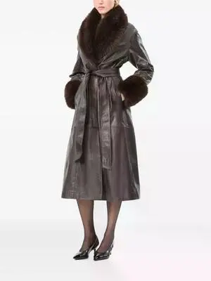 ROTATE BY BIRGER CHRISTENSEN Faux-fur Collar Leather Coat - Brown