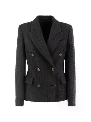 Brunello Cucinelli Double-breasted Cable-knit Blazer - Grey