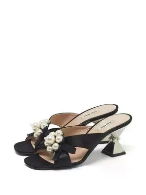 Miu Miu Pearl-embellished Criss-cross Sandals - Black