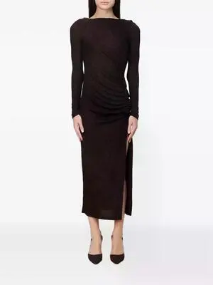 HANITA Glitter-effect Ruched Midi Dress - Brown