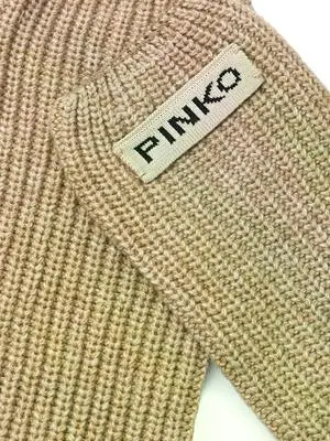 Pinko Long Gloves With Logo Lettering - Neutrals