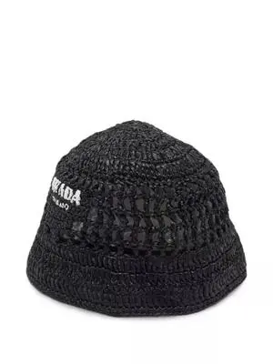 Prada Logo Crochet Bucket Hat - Black