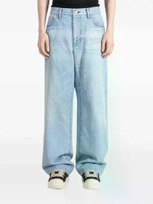 VOWELS Faded-effect Whiskered Jeans - Blue