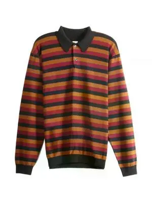 VOWELS Striped Long-sleeve Polo Shirt