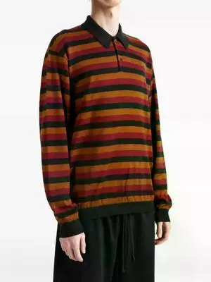 VOWELS Striped Long-sleeve Polo Shirt