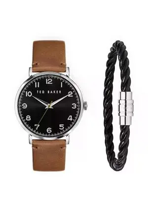 Ted Baker London Leather-strap 43mm Watch And Bracelet Set - Black