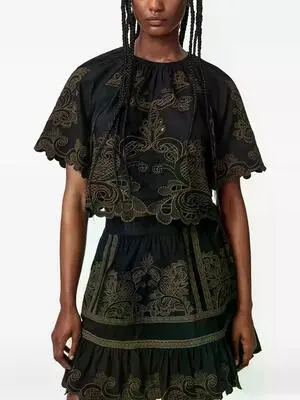ALLSAINTS Embroidered Scalloped-edge Blouse - Black