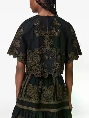 ALLSAINTS Embroidered Scalloped-edge Blouse - Black