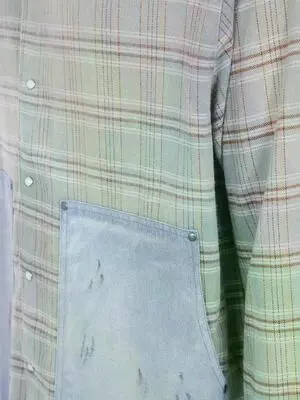 FOUND Plaid-check Distressed-patch Shirt - Green