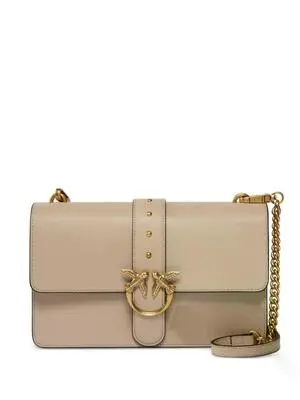Pinko Love Birds Studded Leather Shoulder Bag - Neutrals