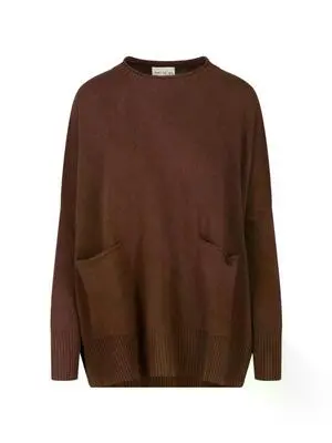 MA'RY'YA Patch-pocket Side-slit Sweater - Brown
