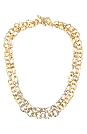 Guess Tone Crystal Toggle Necklace