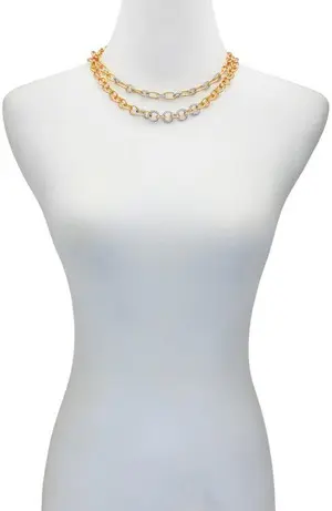 Guess Tone Crystal Toggle Necklace