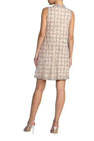 Mac Duggal Beaded Sequin Mesh Mock Neck Sleeveless Mini Dress