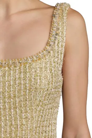 Mac Duggal Sleeveless Square Neck Boucle Mini Dress