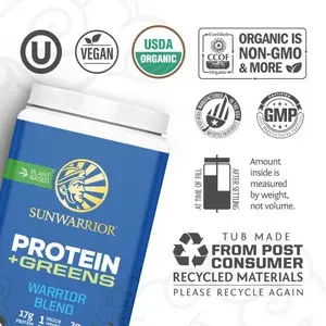 SUNWARRIOR Organic Warrior Blend+ Greens Protein Powder - Unflavored