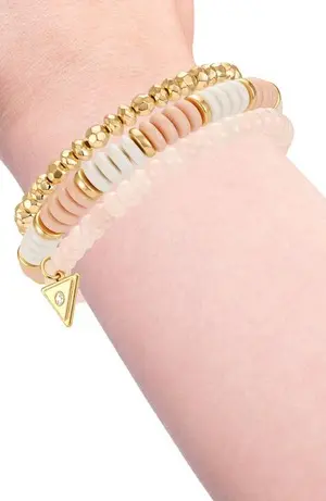 Guess Tone Stretch Bracelet Set With Rose Quartz & Pink Stones