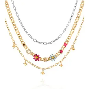 Guess Tone Layered Multi Stone Necklace Set - Gold