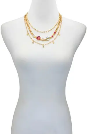 Guess Tone Layered Multi Stone Necklace Set