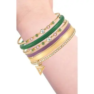 Guess Tone Crystal & Multi Stone Bangle Bracelet Set - Gold