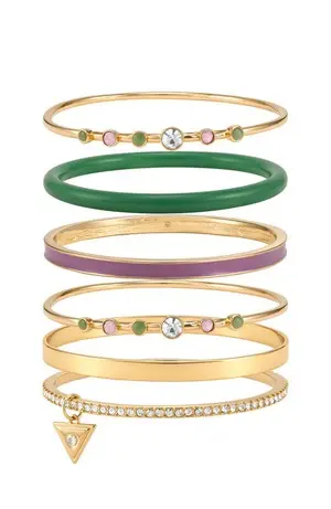 Guess Tone Crystal & Multi Stone Bangle Bracelet Set