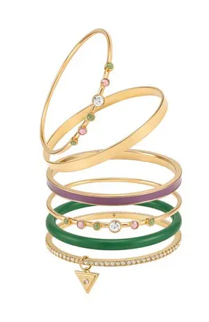 Guess Tone Crystal & Multi Stone Bangle Bracelet Set