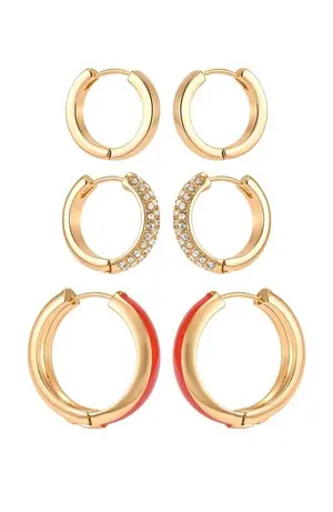 Guess Tone Crystal Hoop Earring Set Of Three - Gold